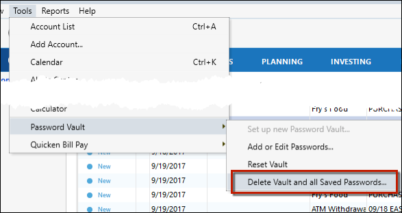 What if I need to delete/reset the Password Vault? | Quicken